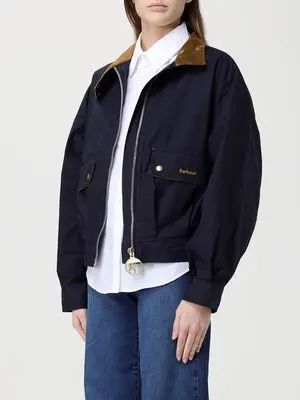 Barbour X Ganni Blue Waxed Cotton Bomber Jacket