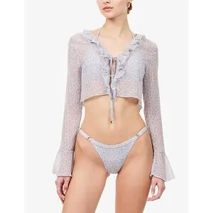 GRACEJACOB Bow-print Cropped Mesh Shirt