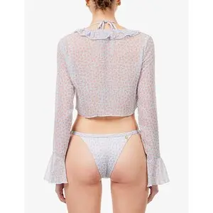 GRACEJACOB Bow-print Cropped Mesh Shirt