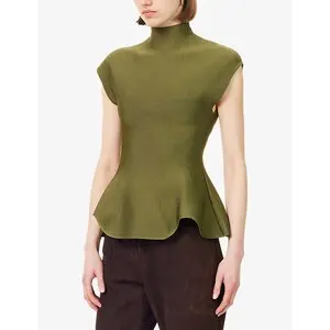 Khaite Andra Stand-collar Knitted Top - Olive