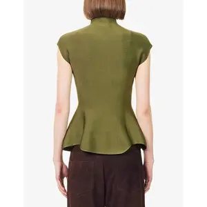 Khaite Andra Stand-collar Knitted Top - Olive