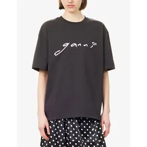 GANNI Relaxed-fit Cotton T-shirt With Logo Embroidery - Phantom