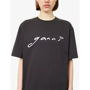 GANNI Relaxed-fit Cotton T-shirt With Logo Embroidery - Phantom