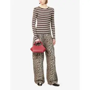 GANNI Striped Long-sleeve Cotton-rib Top - Mole
