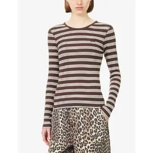 GANNI Striped Long-sleeve Cotton-rib Top - Mole