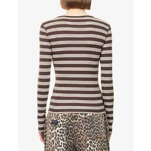 GANNI Striped Long-sleeve Cotton-rib Top - Mole