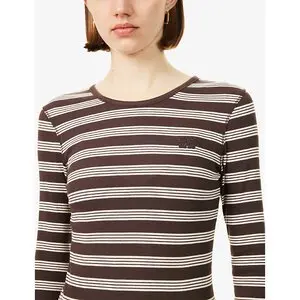GANNI Striped Long-sleeve Cotton-rib Top - Mole