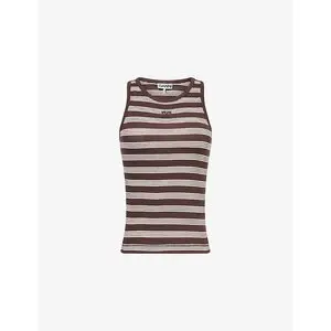 GANNI Striped Cotton-rib Tank Top - Mole