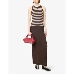 GANNI Striped Cotton-rib Tank Top - Mole