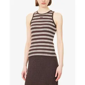 GANNI Striped Cotton-rib Tank Top - Mole