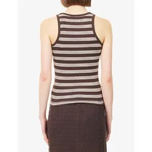 GANNI Striped Cotton-rib Tank Top - Mole