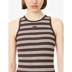 GANNI Striped Cotton-rib Tank Top - Mole