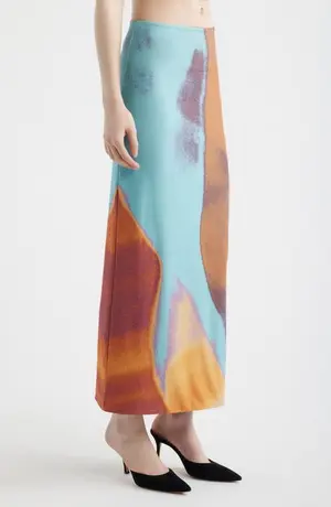 FENERS Printed Jersey Maxi Skirt - Turquoise