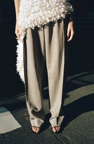 Mango Pleated Wool Wide Leg Pants - Grey