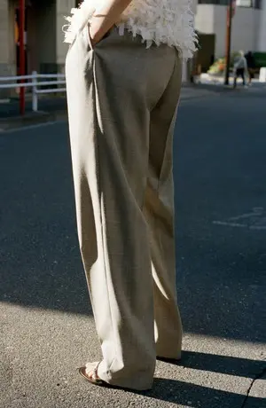 Mango Pleated Wool Wide Leg Pants - Grey