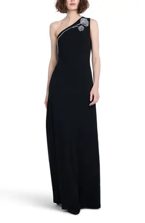 EMILY SHALANT Crystal One-shoulder Gown - Black