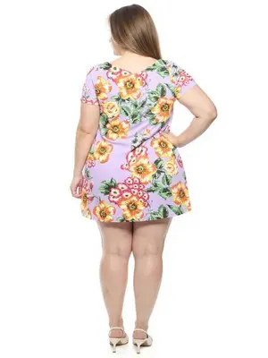 24SEVEN COMFORT APPAREL Floral Print Mini Shift Dress - Lilac Multi
