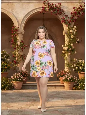 24SEVEN COMFORT APPAREL Floral Print Mini Shift Dress - Lilac Multi