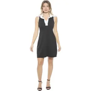 24SEVEN COMFORT APPAREL Sleeveless Flared A-line Mini Dress With Collar