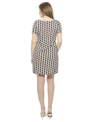 24SEVEN COMFORT APPAREL Geometric Print Mini Shift Dress - Brown Multi