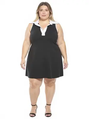24SEVEN COMFORT APPAREL Sleeveless Collared A-line Mini Dress