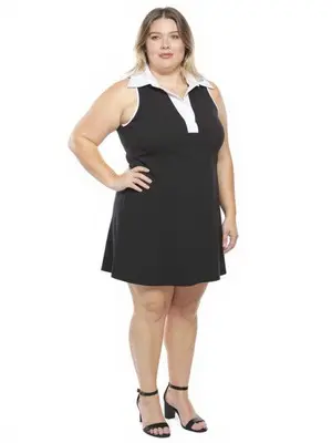 24SEVEN COMFORT APPAREL Sleeveless Collared A-line Mini Dress