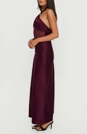Princess Polly Sheer Panel Satin Halter Gown