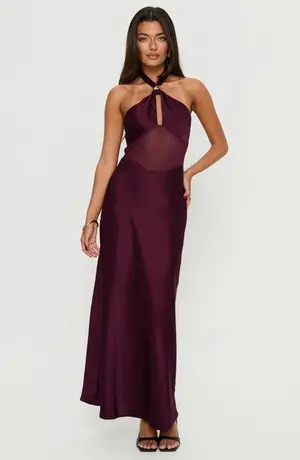 Princess Polly Sheer Panel Satin Halter Gown