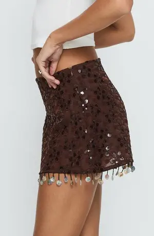 Princess Polly Sequin Beaded Mini Skort - Brown