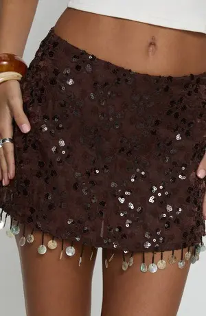 Princess Polly Sequin Beaded Mini Skort - Brown