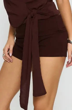 Princess Polly Baseline Foldover Rib Stretch Cotton Shorts - Chocolate