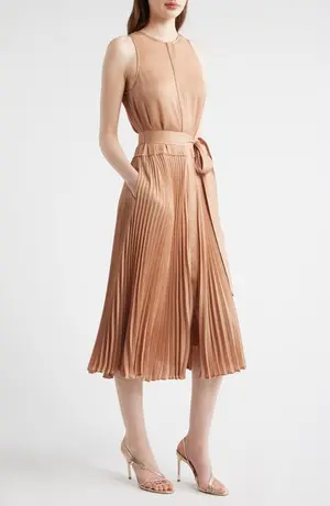 Kobi Halperin Crinkle Pleated Midi Dress - Chai