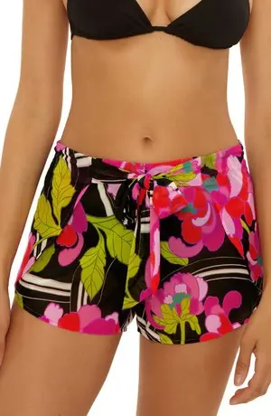 Trina Turk Printed Tie-waist Cover-up Shorts - Black Multi