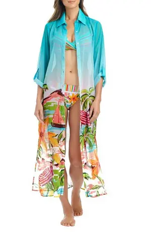 BLEU BY ROD BEATTIE Long Sleeve Cover-up Shirtdress - Cool
