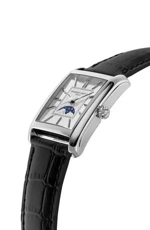 FREDERIQUE CONSTANT Classics Carrée Moonphase Automatic Tank Strap Watch - White