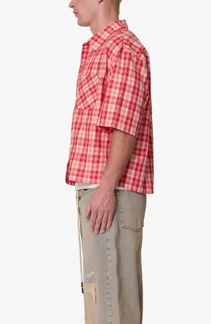 Mnml Plaid Crop Short Sleeve Cotton Flannel Button-up Shirt