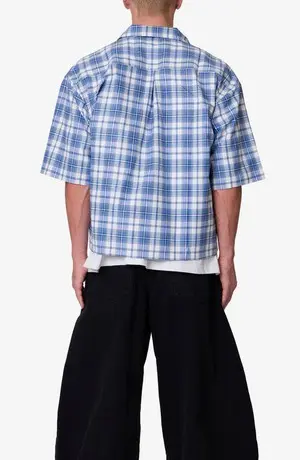 Mnml Plaid Crop Short Sleeve Cotton Flannel Button-up Shirt