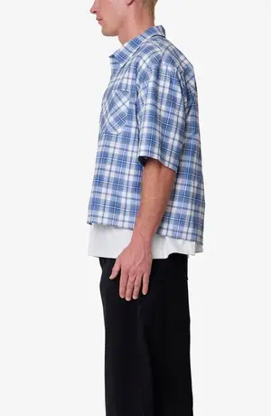 Mnml Plaid Crop Short Sleeve Cotton Flannel Button-up Shirt