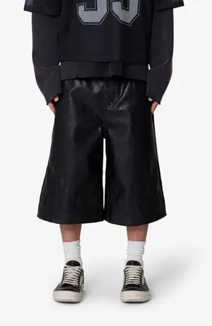Mnml Ultra Baggy Flame Appliqué Faux Leather Shorts