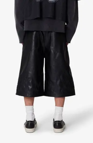 Mnml Ultra Baggy Flame Appliqué Faux Leather Shorts