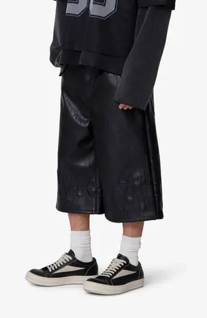 Mnml Ultra Baggy Flame Appliqué Faux Leather Shorts