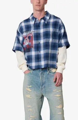 Mnml Layered Thermal Button-up Flannel Shirt