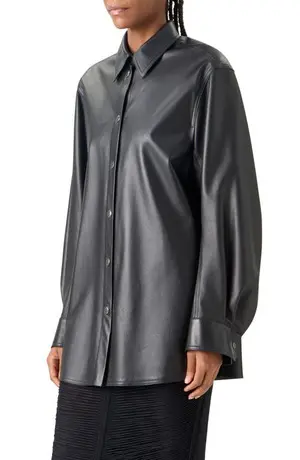 Akris Oversized Lambskin Leather Overshirt