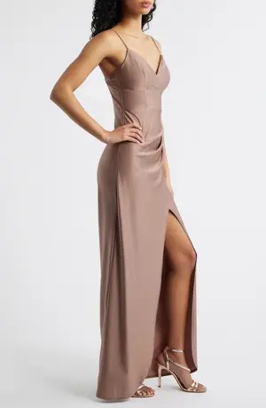 EMERALD SUNDAE Jersey Column Gown