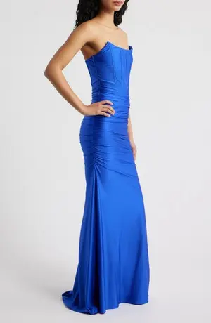EMERALD SUNDAE Stretch Satin Corset Gown - Cobalt