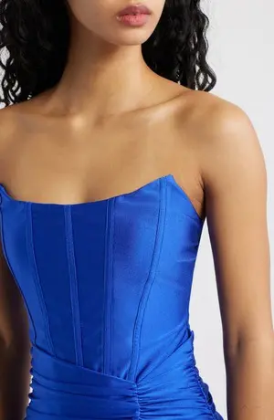 EMERALD SUNDAE Stretch Satin Corset Gown - Cobalt
