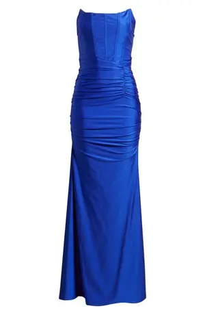 EMERALD SUNDAE Stretch Satin Corset Gown - Cobalt