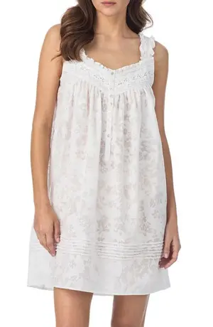 Eileen West Floral Sleeveless Cotton Blend Chemise - White