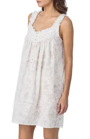 Eileen West Floral Sleeveless Cotton Blend Chemise