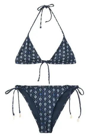 Mango Print Triangle Bikini Top - Navy